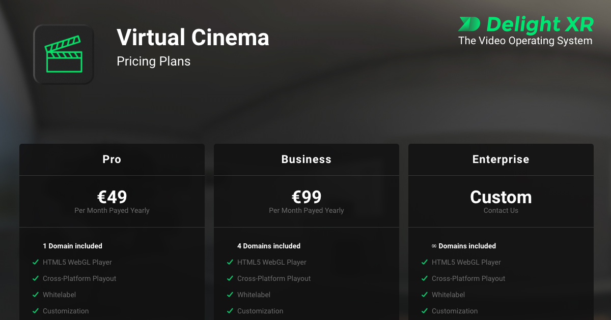 Virtual Cinema Pricing | Delight XR